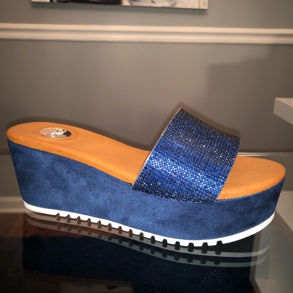 Shoes | Beautiful Blue Platform Wedge With Bedazzle | Poshmark